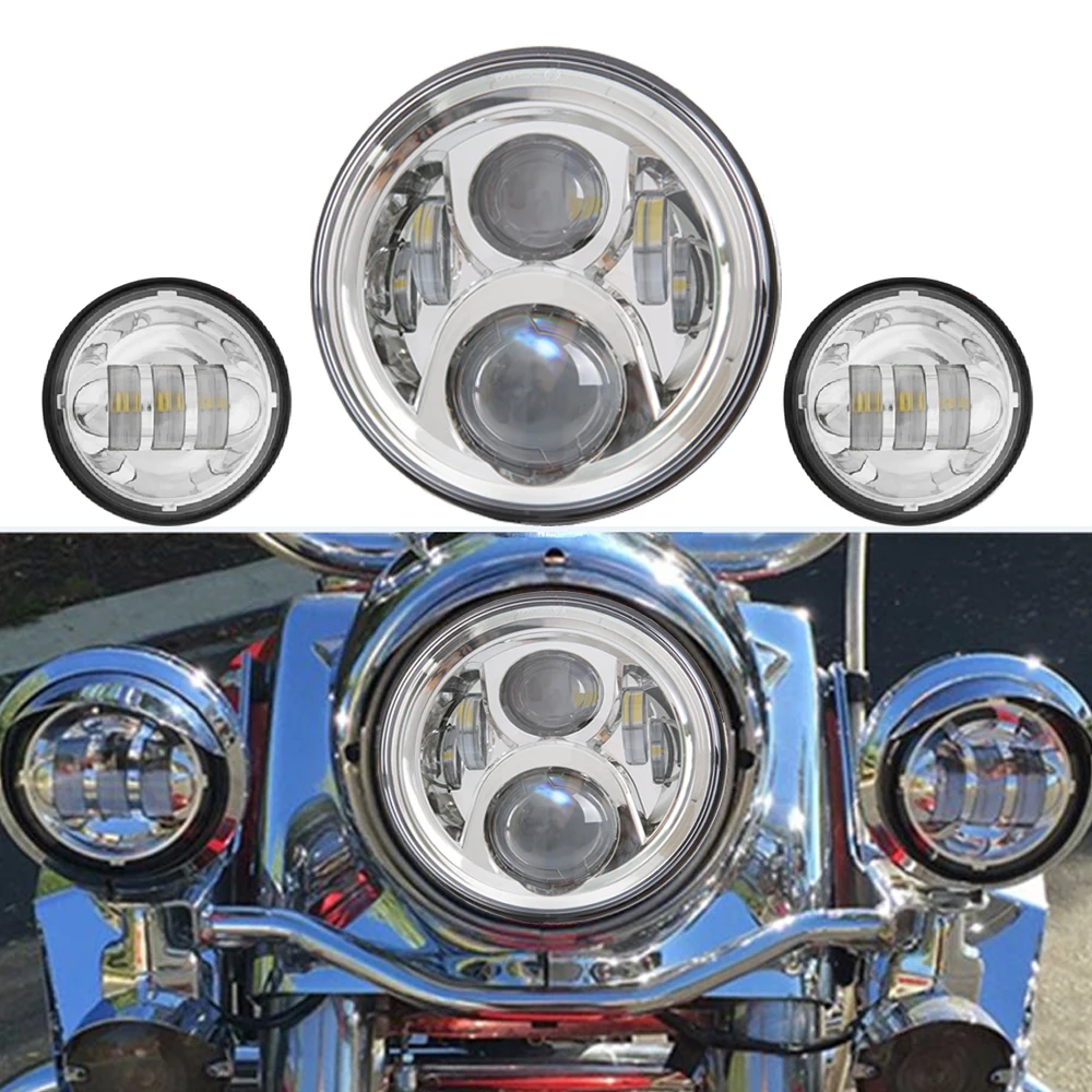 7-inch-Motorcycle-Headlight-7-LED-Projector-Motor-Chrome-H4-Headlight ...