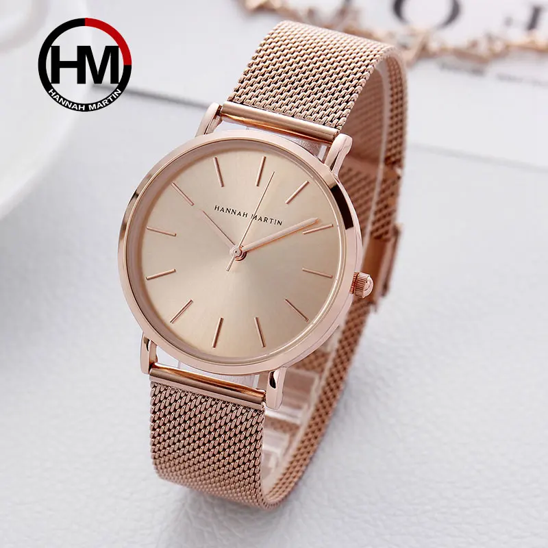 Hannah-Martin-Women-Quartz-Watches-Stainless-Steel-Mesh-Strap-Japan ...