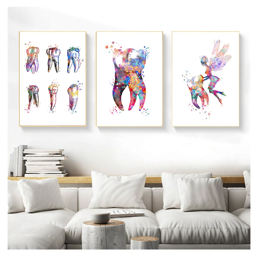 Molar-Poster-Watercolor-Canvas-Painting-Teeth-Art-Posters-Dentist-Wall ...