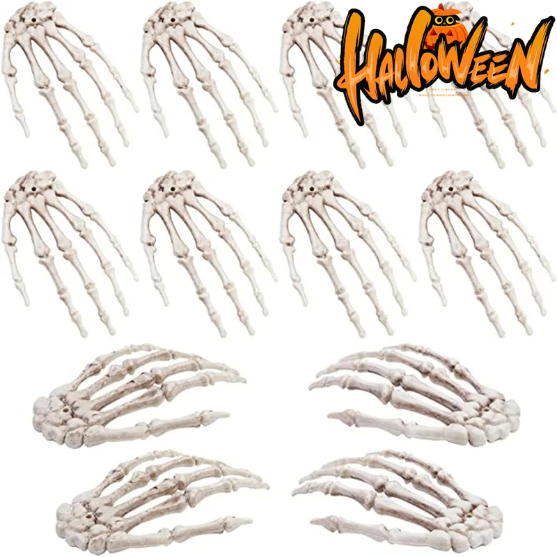 1-6Pair Halloween Skeleton Hand Scary Realistic Hand Bone Skull Decors ...