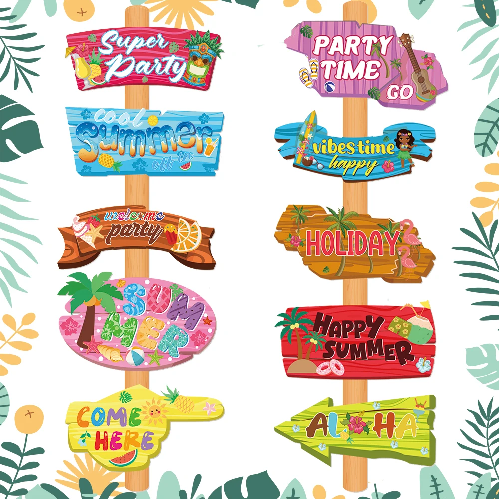10pcs Summer theme party Welcome Sign Hawaiian Tropical Luau Party ...