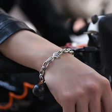 남성용 절묘한 925 스털링 실버 팔찌, 남성용 고급 패션 선물, 레트로 6 자 만트라 체인 쥬얼리, 18cm, 20cm, 22cm