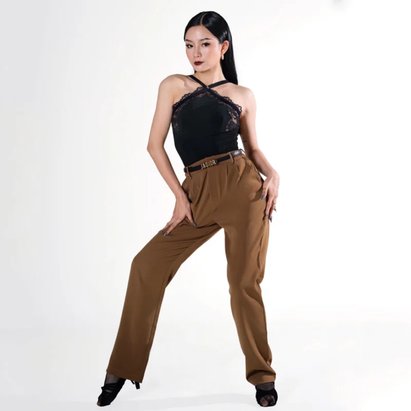 Khaki-Pink-Ballroom-Dance-Pants-Women-Latin-Practice-Wear-Stage ...