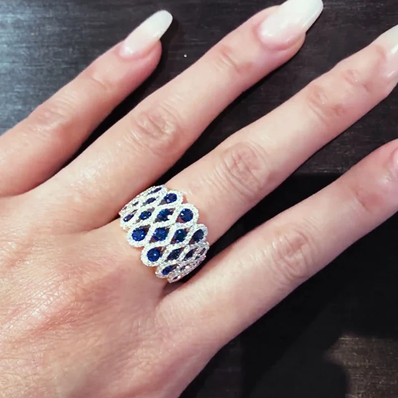 Huitan Graceful Creative Rings for Women Bright Blue/White Cubic ...