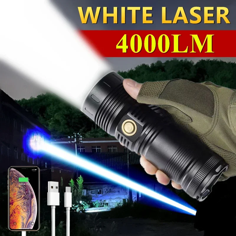 White-Laser-LED-Flashlight-USB-Rechargeable-Torch-Light-High-Power ...
