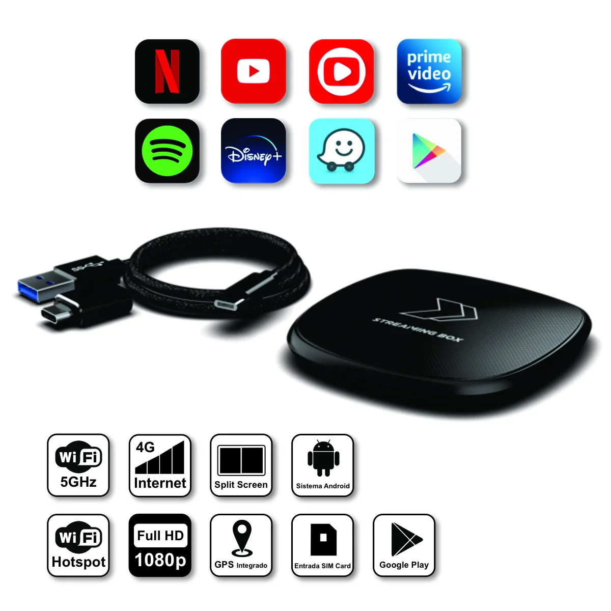STREAMING BOX AUTOMOTIVO FAAFTECH PARA CARROS COM SISTEMA CARPLAY