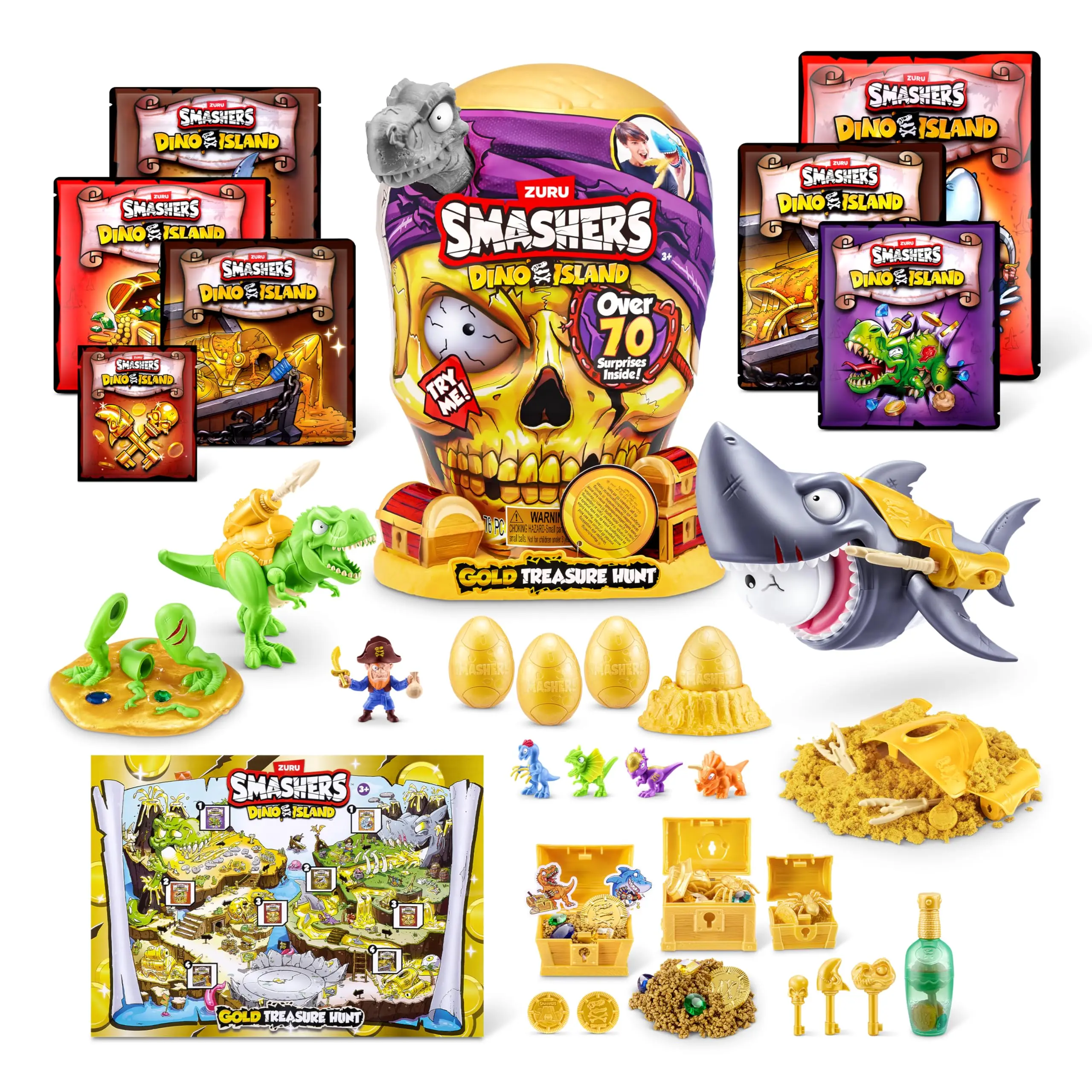 ZURU Smashers Dino Island Gold Treasure Hunt Themed Shark Giant Skull ...