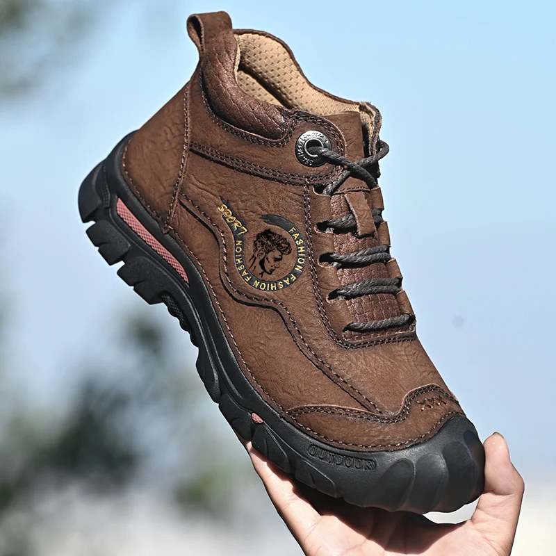 Outdoor Men's Boots Genuine Leather Casual Shoes Climbing Hiking Shoes ...