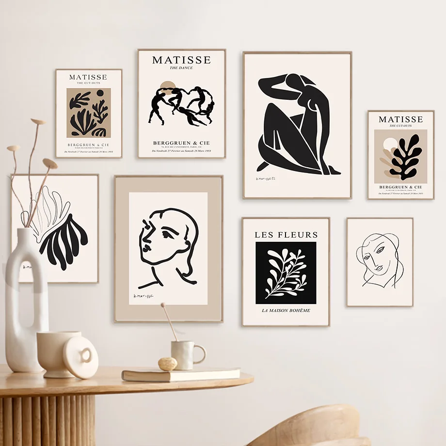 Beige-Black-Henri-Matisse-Line-Portrait-Coral-Wall-Art-Canvas-Painting ...