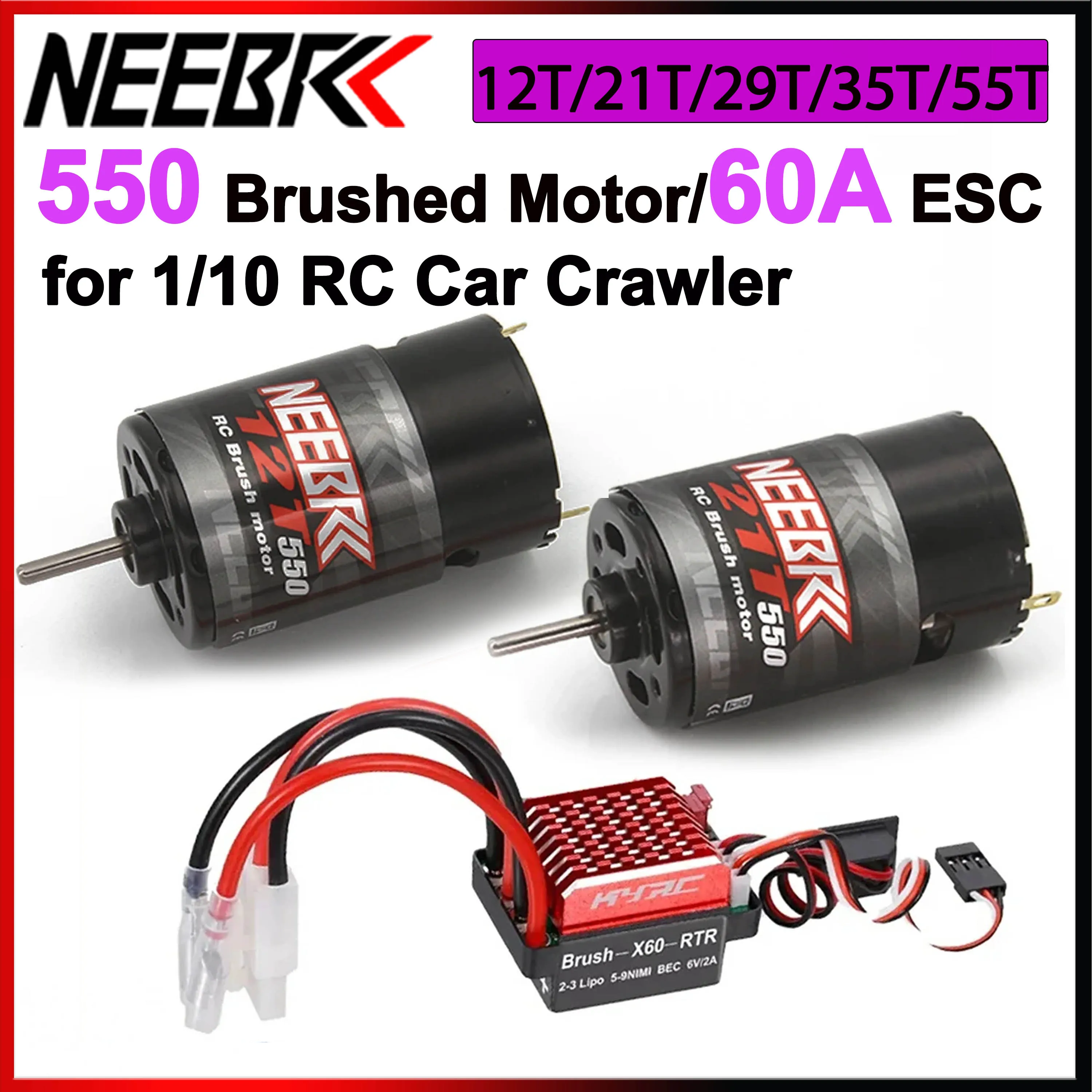 RC 550 Brushed Motor 12T 21T 29T 35T 55T 60A ESC for 1/10 RC Car ...