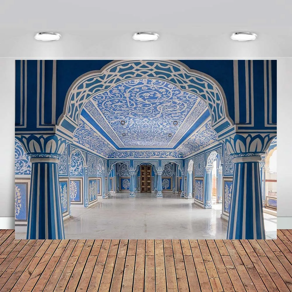 India-Jaipur-City-Palace-Interior-Backdrop-Vintage-Blue-Style-Indian ...