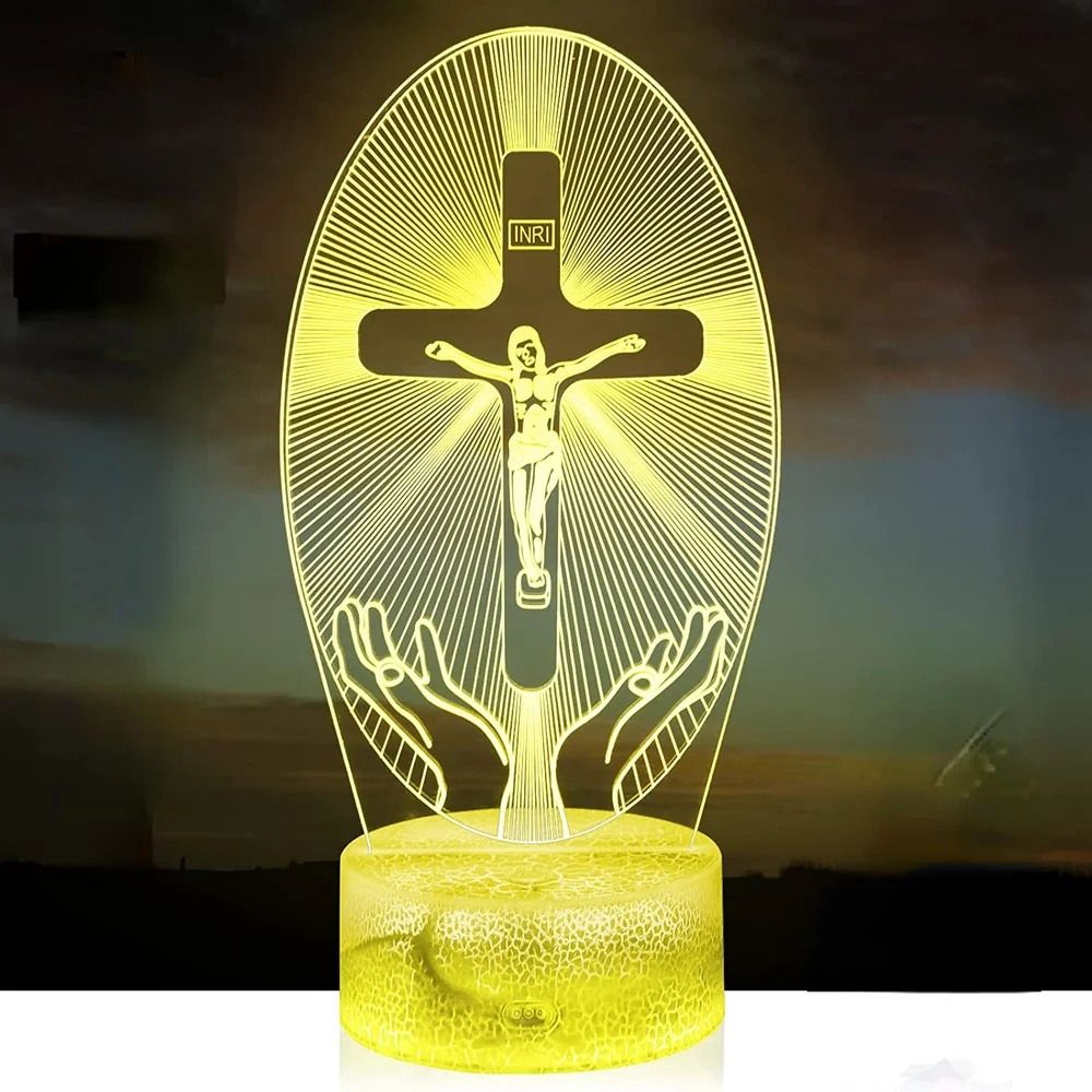 Nighdn-Jesus-Cross-3D-Night-Light-LED-Illusion-Lamp-7-Color-Changing ...