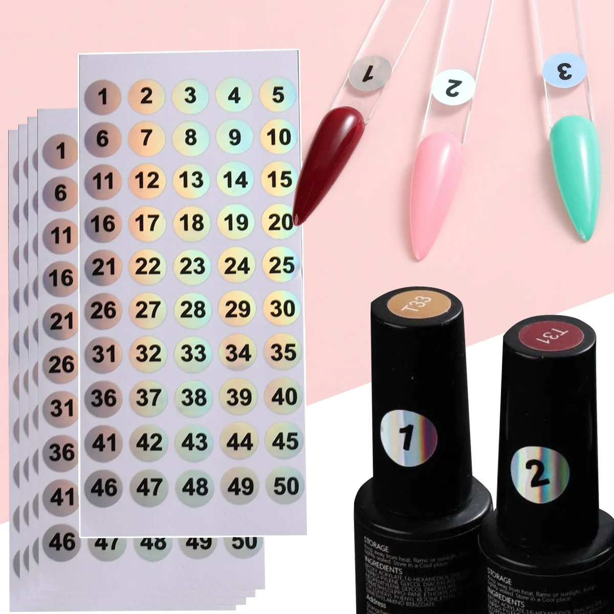 20-Sheets-1-to-50-Round-Reflective-Laser-Number-Stickers-Self-Adhesive ...