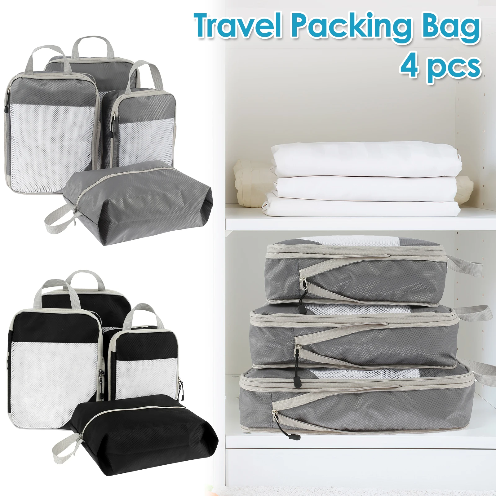 4Pcs-Travel-Storage-Bag-Compressible-Packing-Cubes-Set-Nylon-Waterproof ...