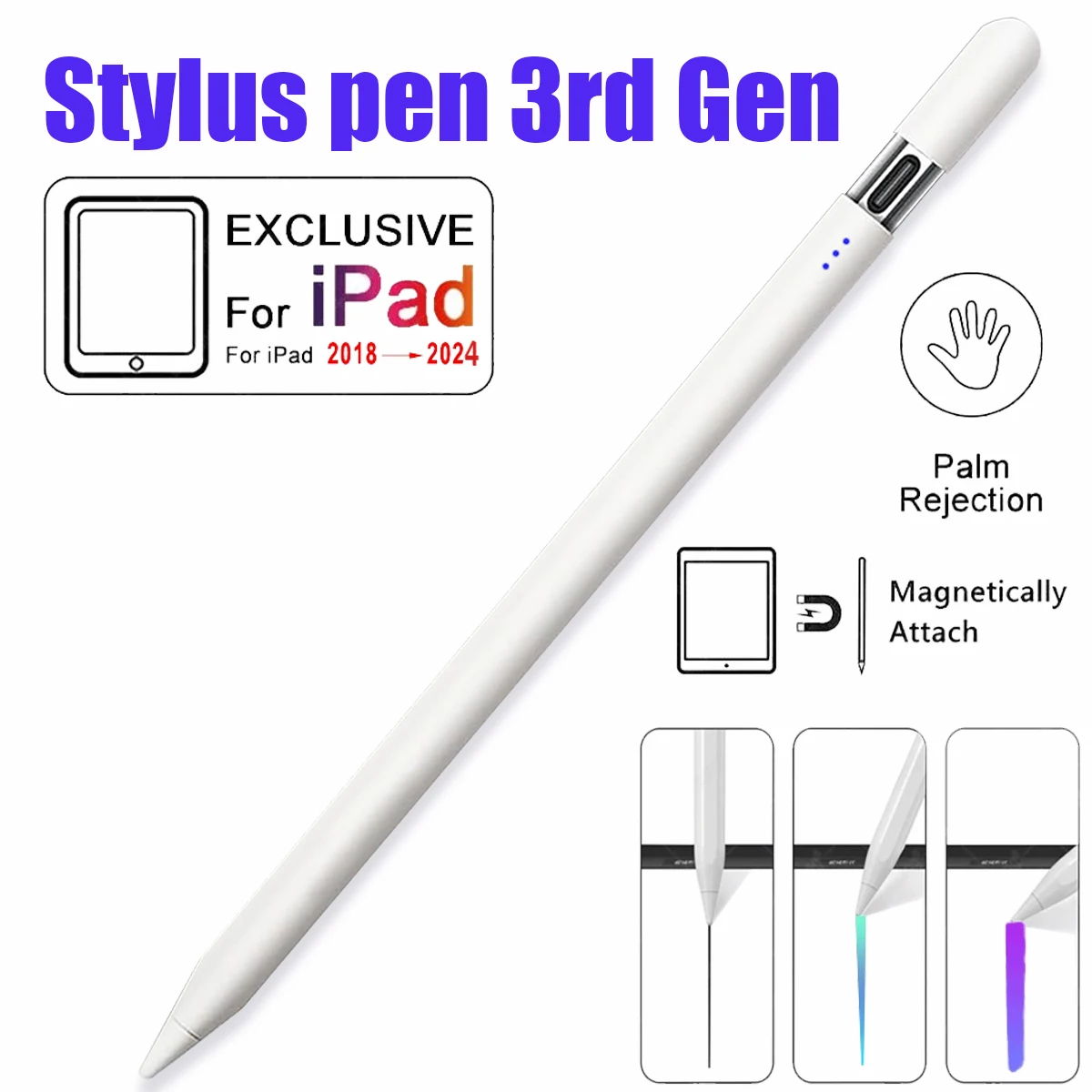 Stylus-Pen-3th-Gen-for-IPad-Charges-Via-USB-C-Tilt-Sensitivity-Palm ...