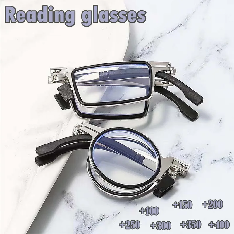 Square Glasses Metal Reading | Folding Blue Glasses Reading - Foldable ...
