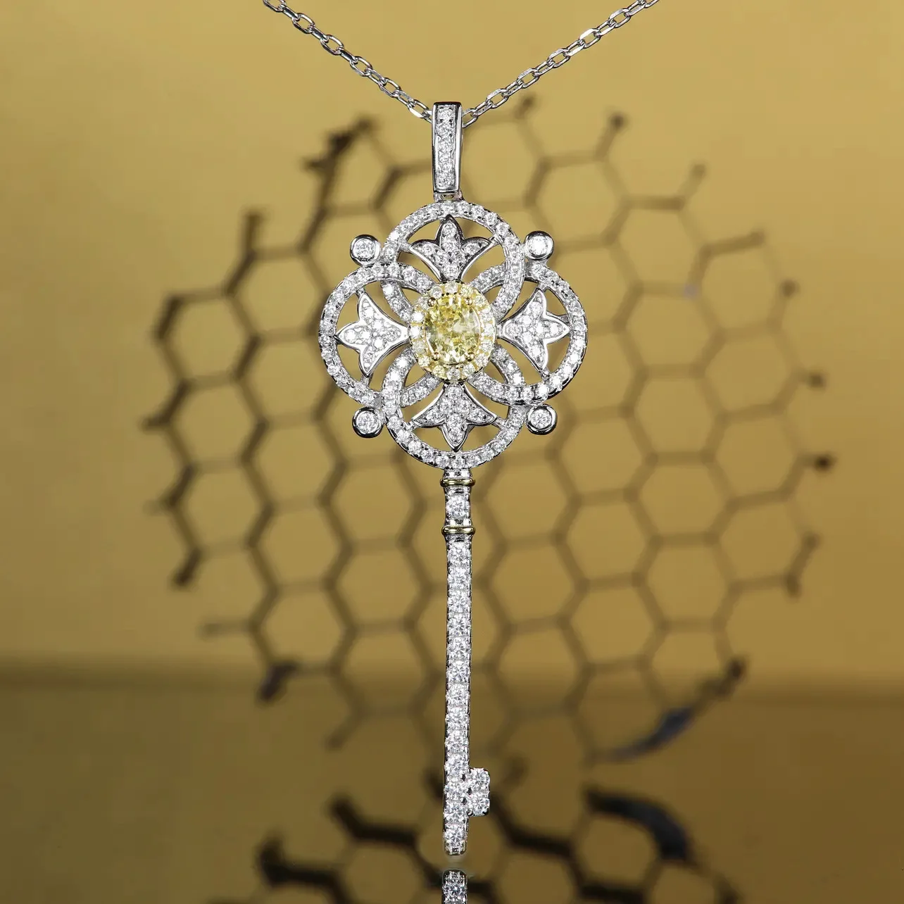 Delicate Key Necklace For Women Silver Color Sparkling Zircon Pendant ...