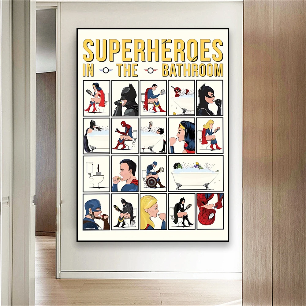 Funny-Disney-Poster-Superheroes-In-The-Bathroom-Print-Poster ...