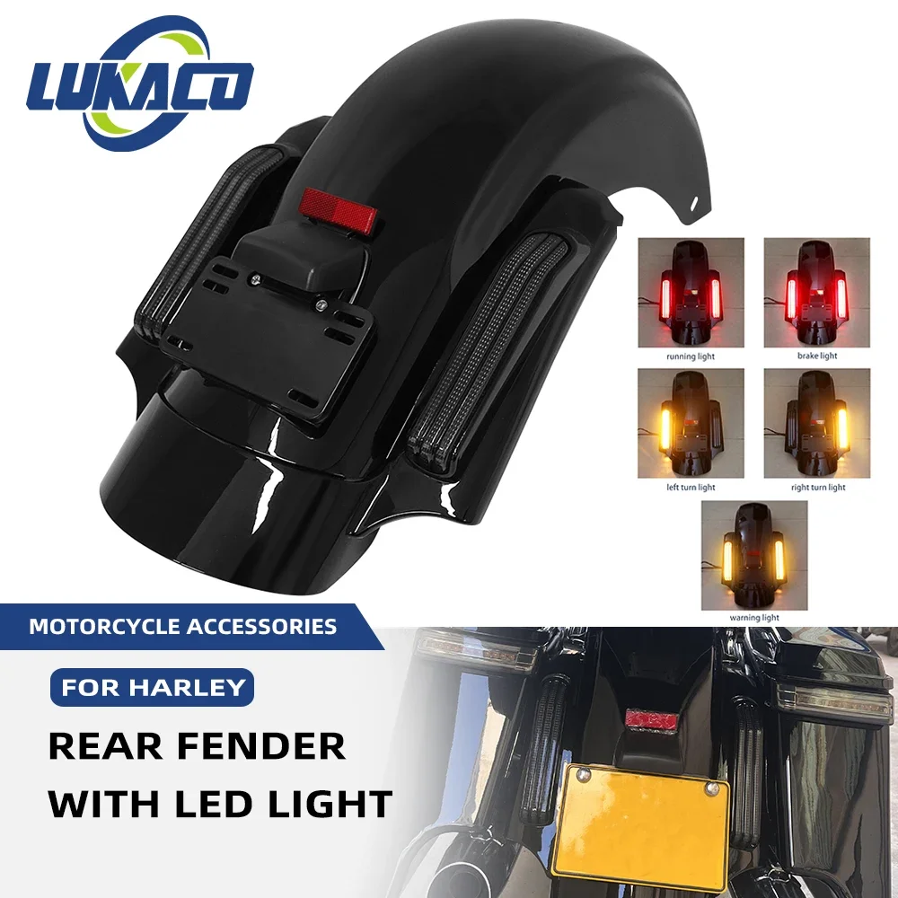 Black-Motorcycle-Rear-Fender-Fascia-System-With-LED-Light-For-Harley ...
