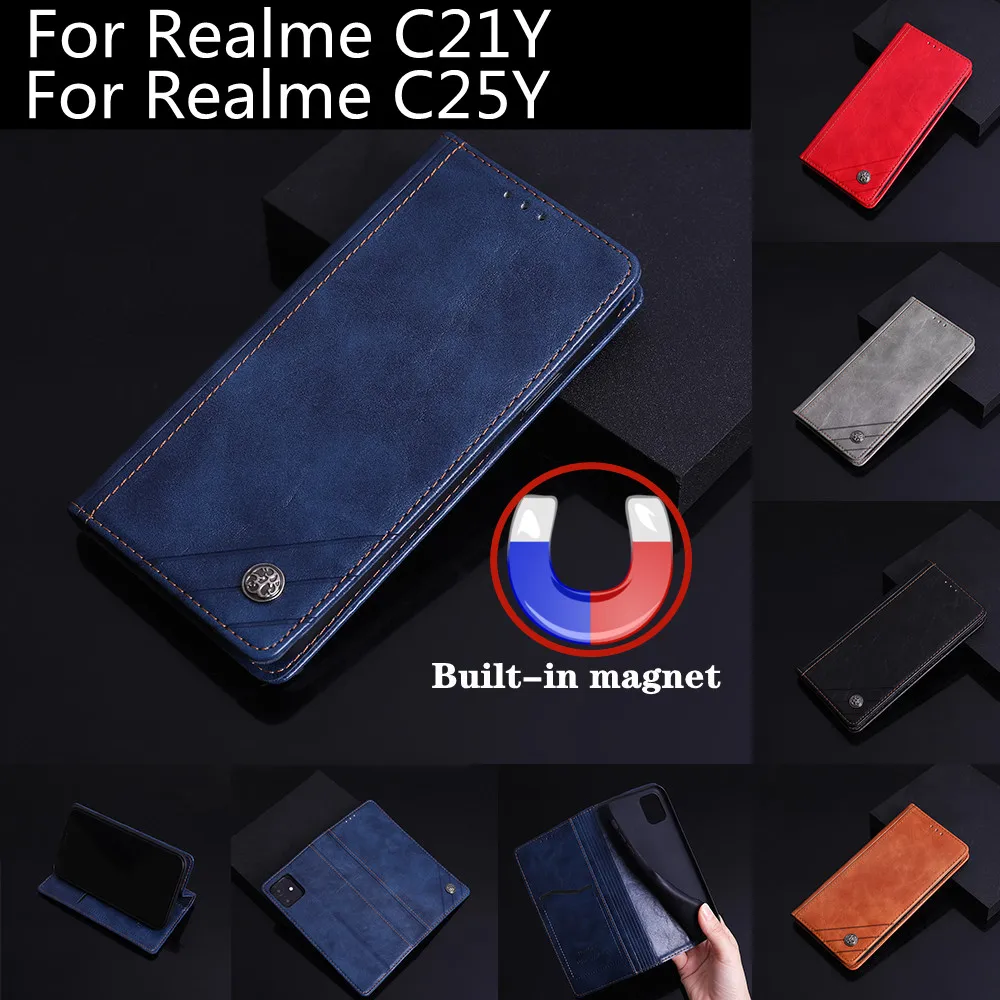 Realme C25Y Case For Oppo Realme C21Y Cover Magnetic Card Flip Leather ...