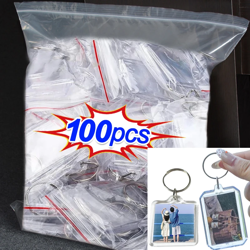 5-100PCS-Clear-Acrylic-Photo-Frame-Keychain-Photo-Insert-Keyrings-Blank ...