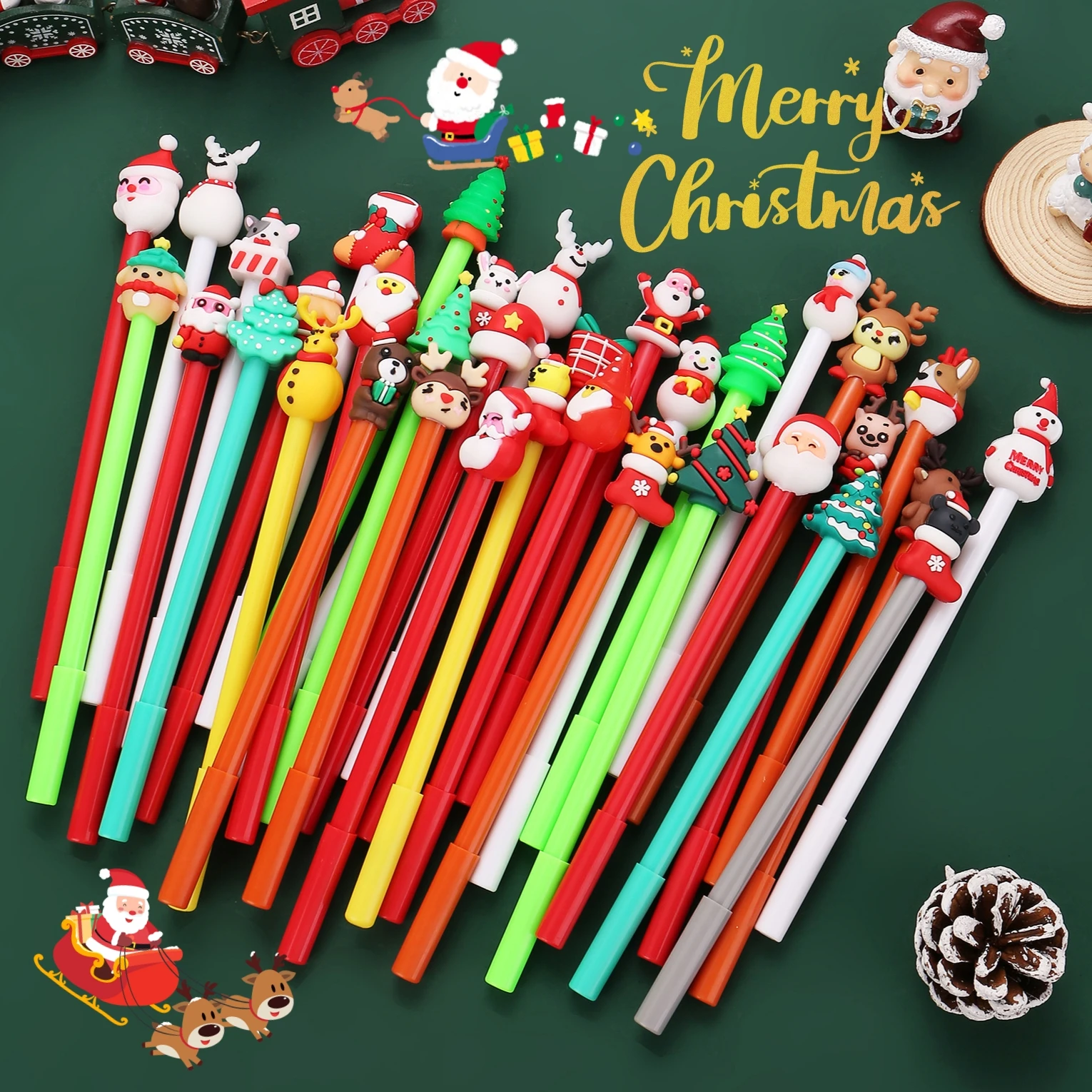 50Pcs-Lot-Christmas-Cute-Cartoon-Santa-Snowmen-Elk-0-5mm-Black-Ink-Gel ...