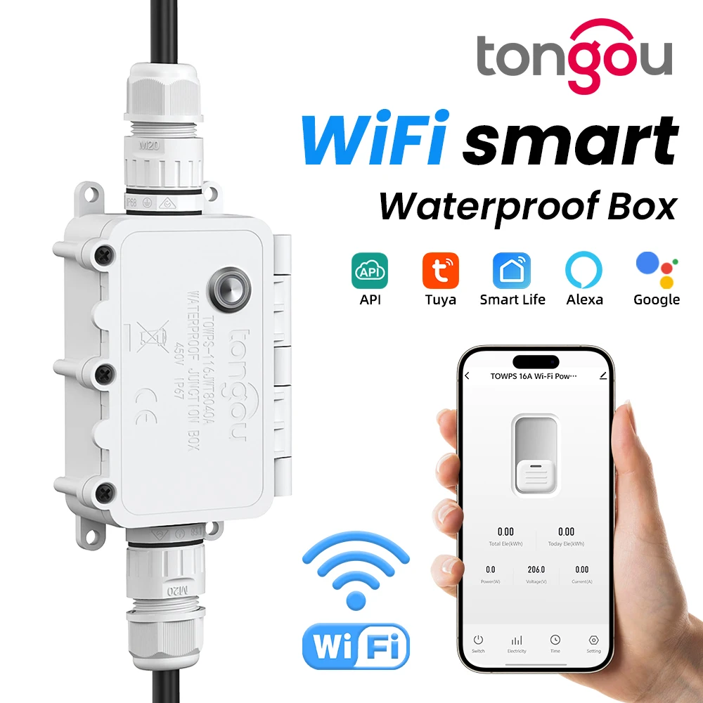 TONGOU Tuya WiFi Smart IP67 Waterproof Box Switch - Power Display, 1 ...