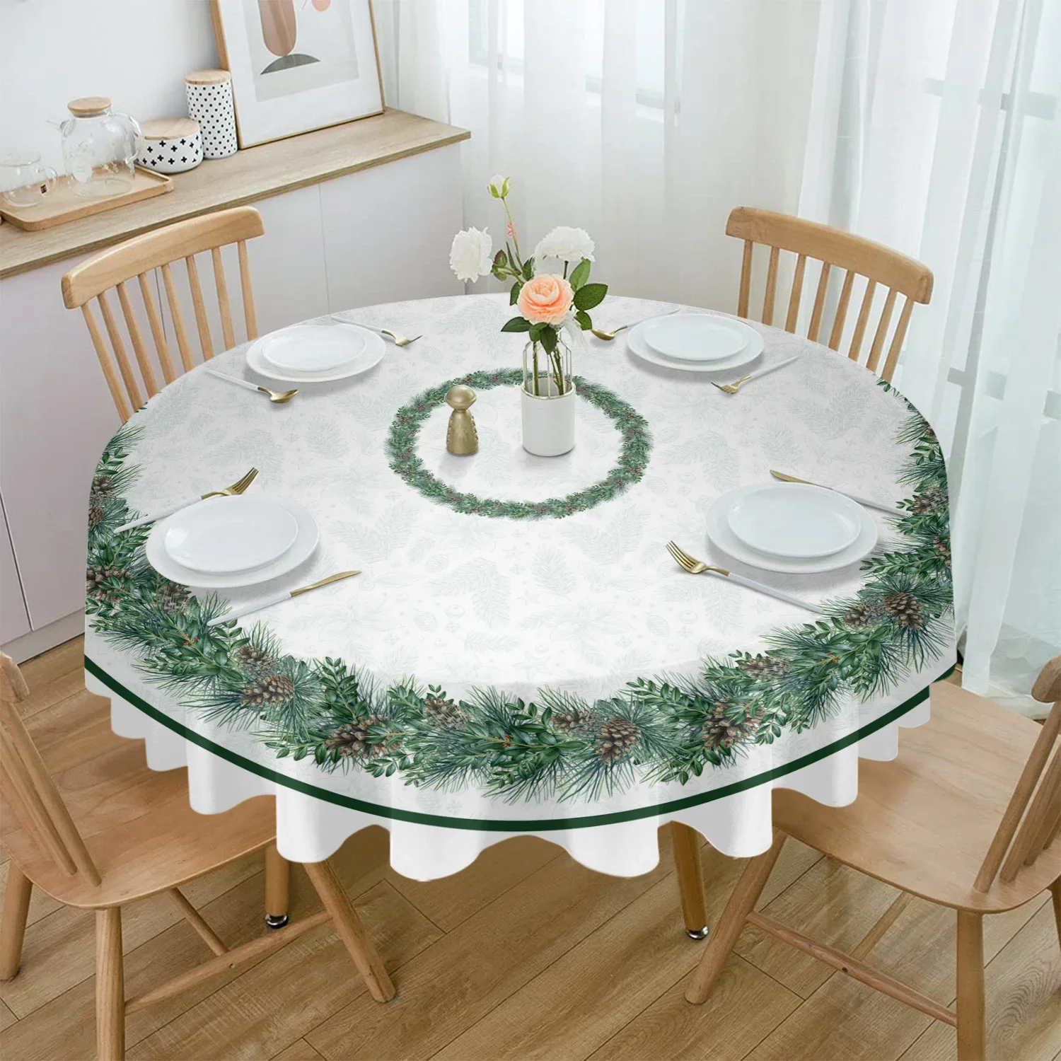 Winter-Pine-Branches-Pine-Cones-Round-Tablecloth-Waterproof-Wedding ...