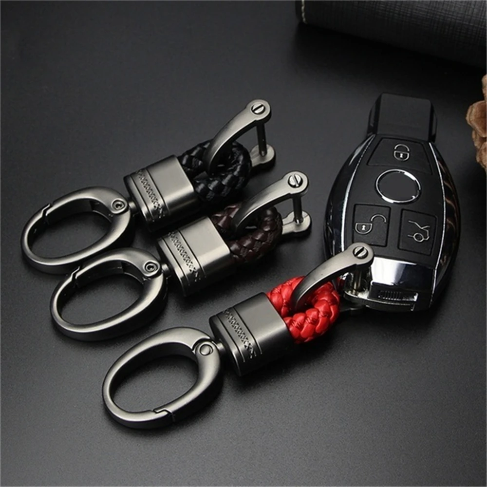 Horseshoe Buckle Keychain Metal Big Head with Pattern Woven Leather ...