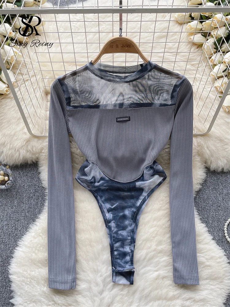 SINGREINY-Fashion-Sheer-Print-Bodysuits-Ladies-O-Neck-Long-Sleeves ...
