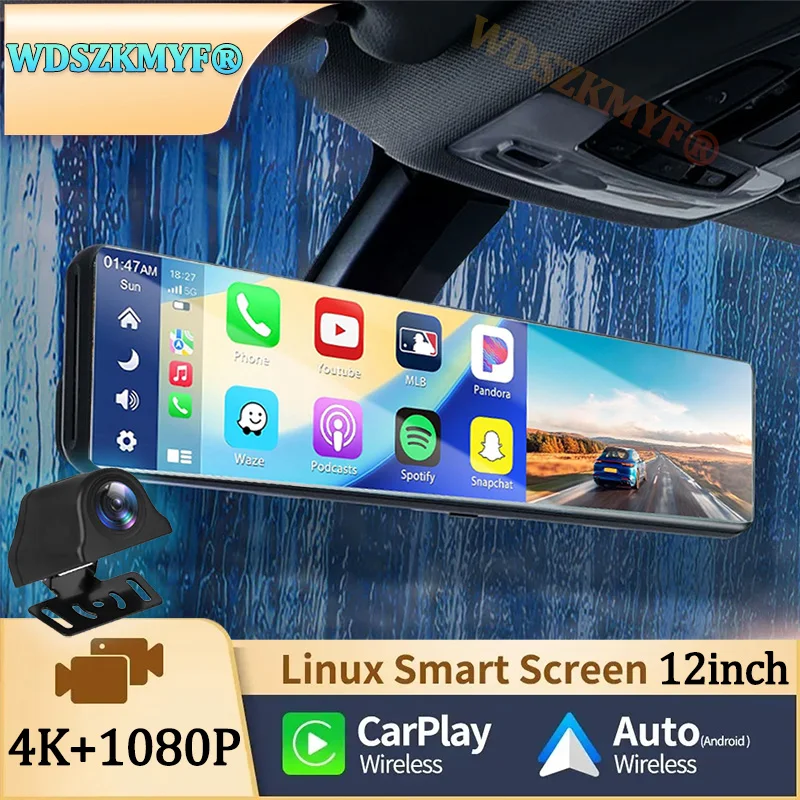 4K-Espelho-Retrovisor-Carro-DVR-Carplay-Android-Auto-10-12inch-camera ...