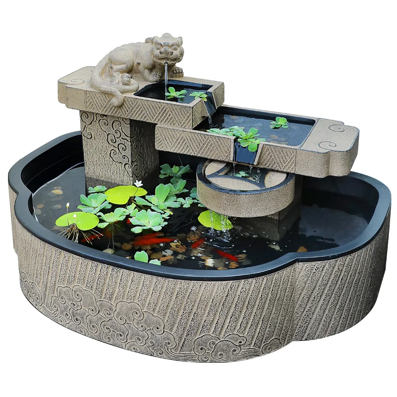 YY Terrace Circulating Water Decoration Large Fish Tank Landscape ...