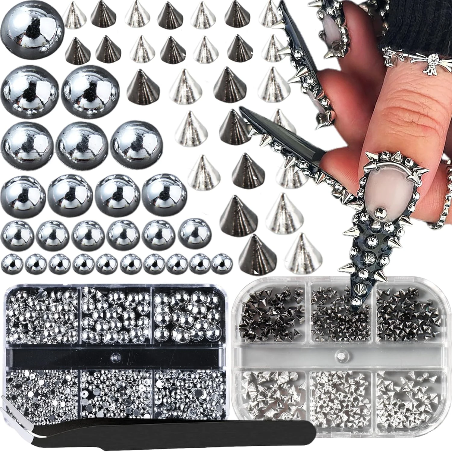 Mini tachuelas 3D de Metal Punk para decoración de uñas, tamaños mixtos ...