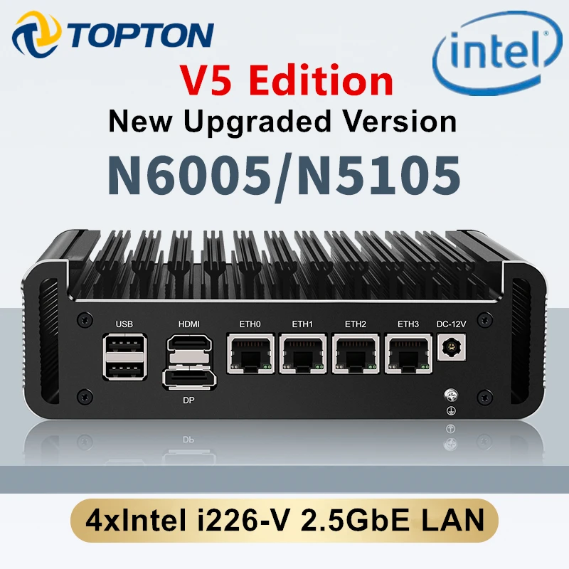New 4x Intel i226 V 2.5G Firewall Mini PC Pentium N6005 N5105 V5 Edition DDR4 2*NVMe Fanless ...