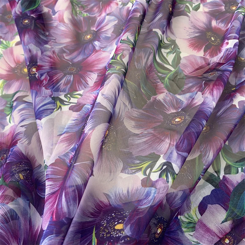 Premium-Polyester-Chiffon-Purple-Floral-Pattern-Printed-Brand-Fashion ...