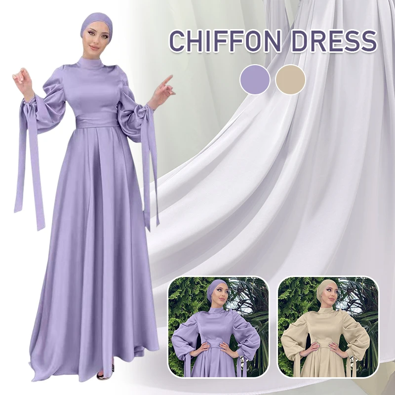 Purple Muslim Satin Corset Maxi Dress Spring Summer Islamic Hijab ...