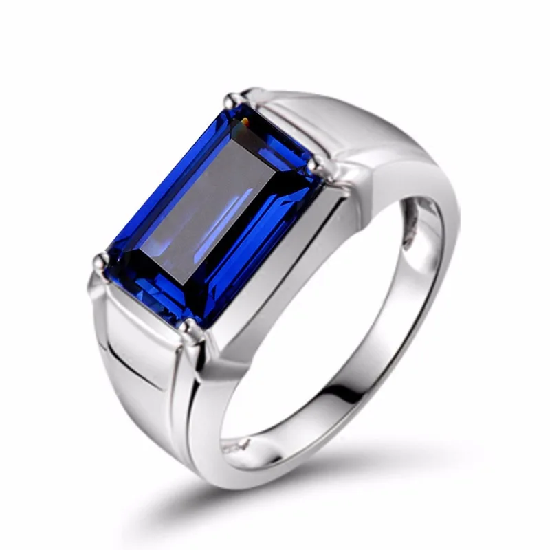 Men's Eternity 925 Sterling Silver Square natural Blue Sapphire Stone ...