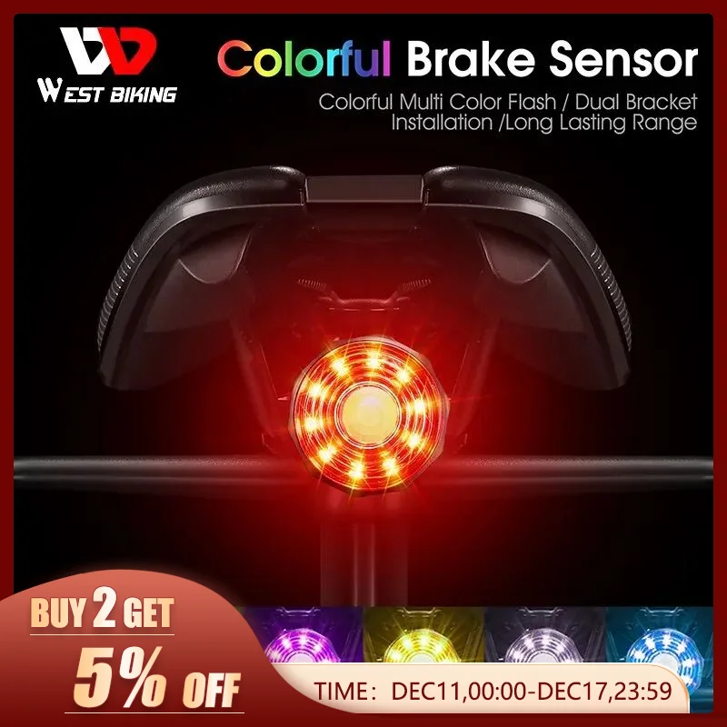 WEST-BIKING-Bicycle-Colorful-Rear-Light-Brake-Sensor-LED-Taillight-Road ...