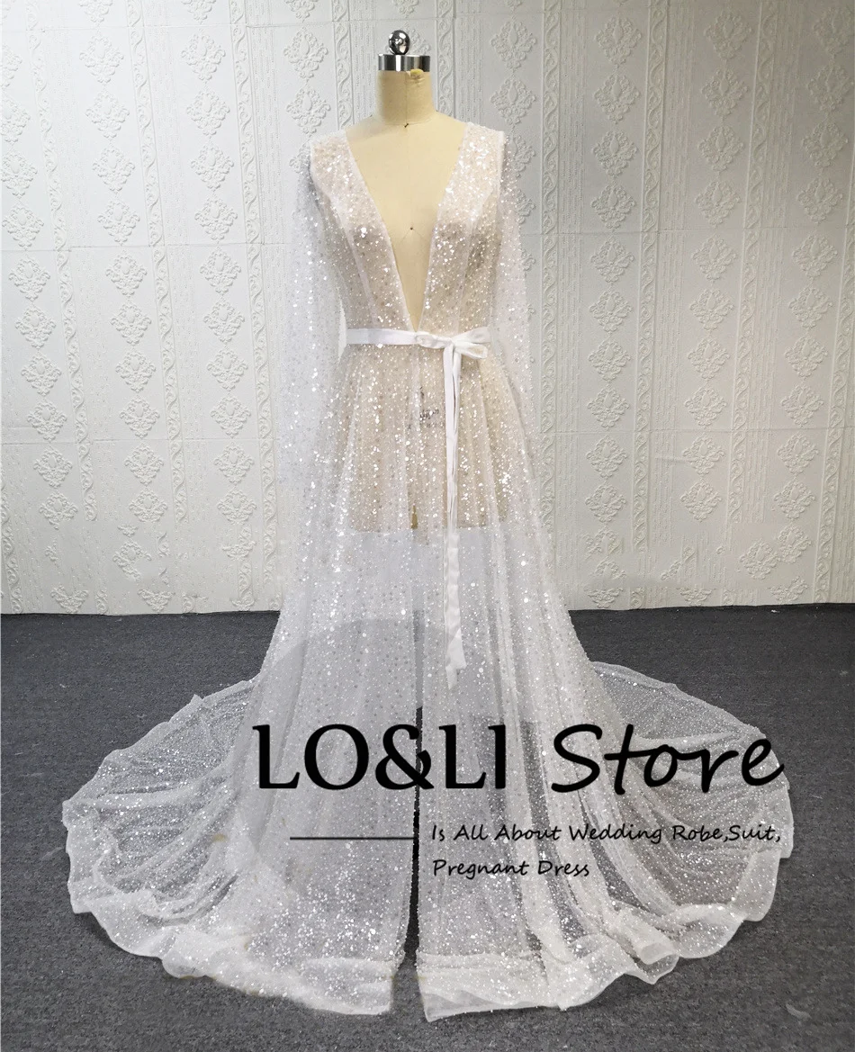 LO&LI Luxury White Beading Brode Robe For Women Wedding Photoshoot Sexy ...