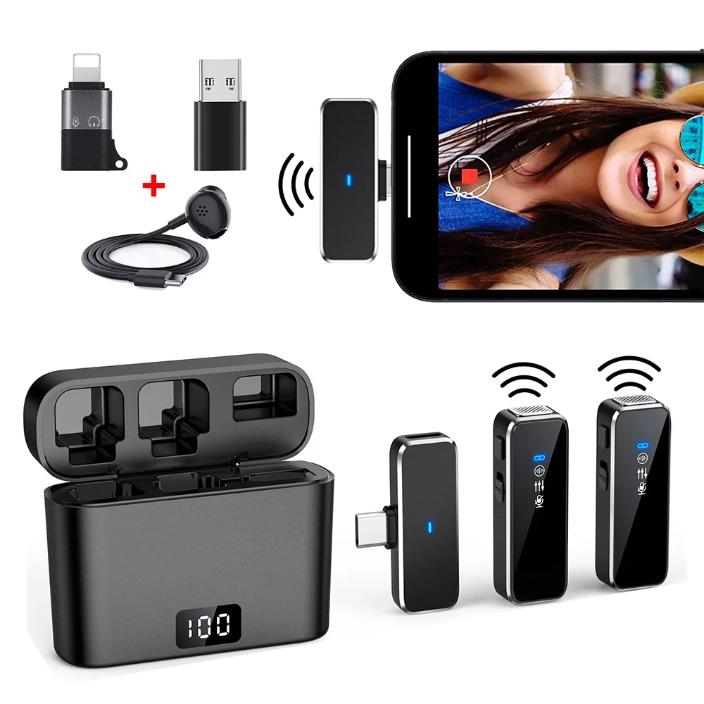 Wireless-Lavalier-Microphone-LCD-Display-with-Charging-Case-Radio ...