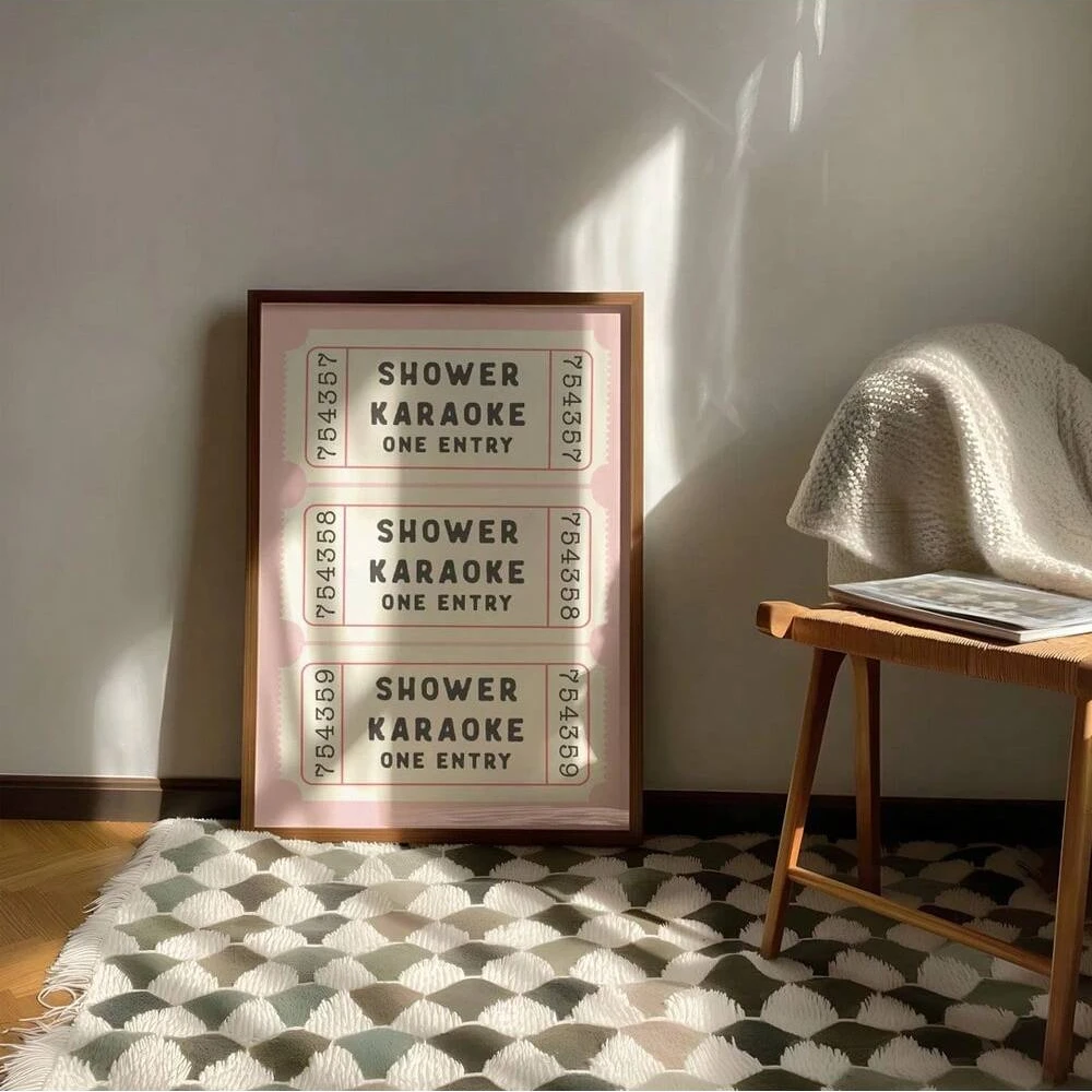 Shower-Karaoke-Ticket-Print-Bathroom-Vintage-Pink-Cream-Aesthetic ...