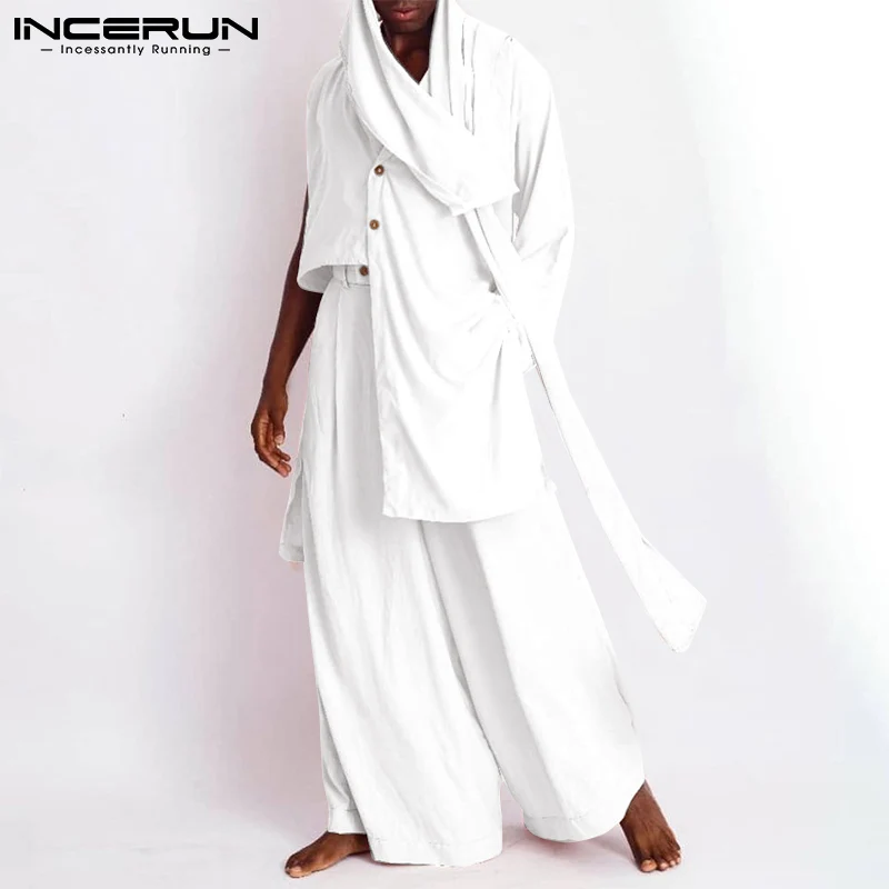 Incerun-Camisa-de-manga-irregular-s-lida-masculina-e-conjunto-de-cal-as ...
