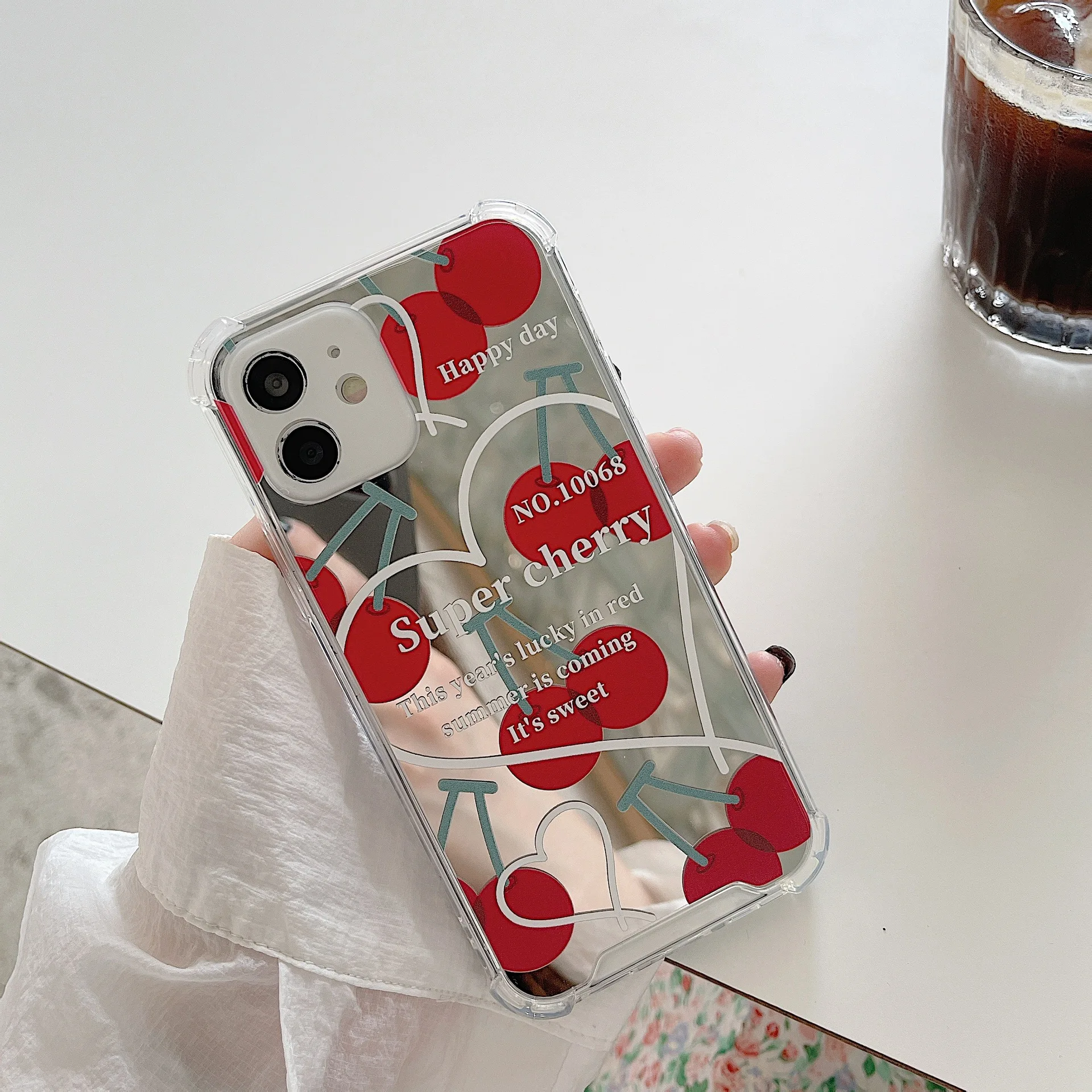 Super Cherry Mirror Film Phone Case for IPhone 16 15 14 11 12 13 Mini ...
