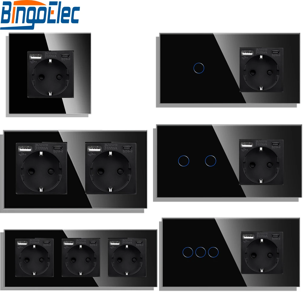 Eu Standard Single Power Socket Touch Switch Crystal Panel Usb Double ...