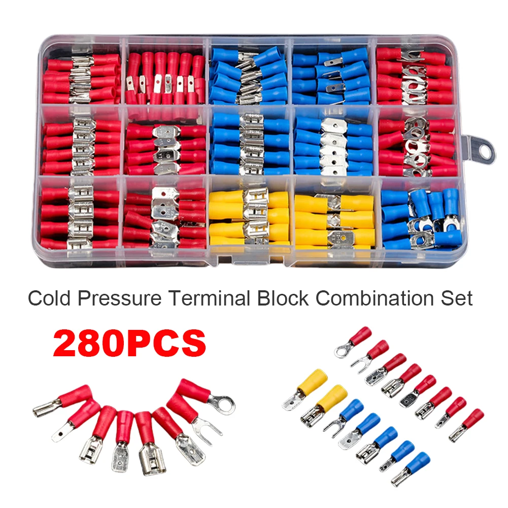 280PCS-Insulated-Cable-Connector-Electrical-Wire-Crimp-Spade-Butt-Ring ...