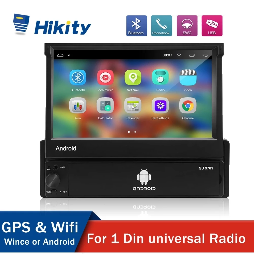 Hikity-1din-Car-Radio-GPS-Navigation-7-HD-Retractable-Screen-Android-9-0-Multimedia-Player ...