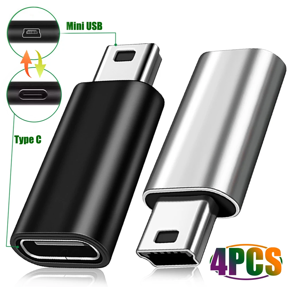 4-1pcs-Mini-USB-Male-To-Type-C-Female-Adapter-Data-Transfer-Connector ...
