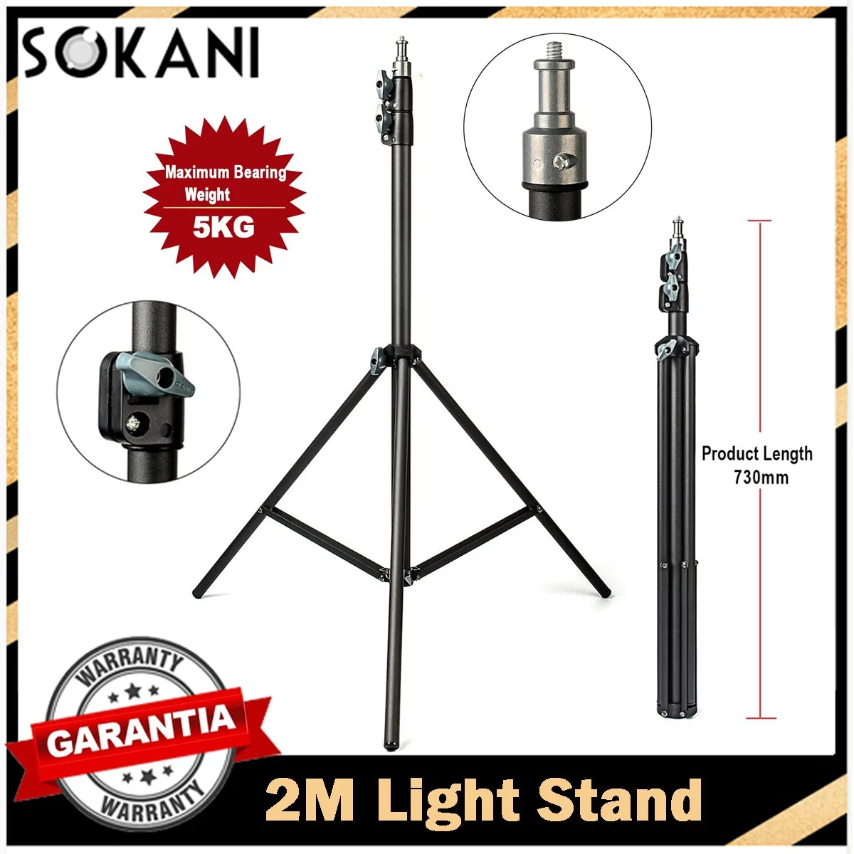 2M Light Stand 78.7in Tripod With 1/4 Screw Head Maximum Bearing Weight ...