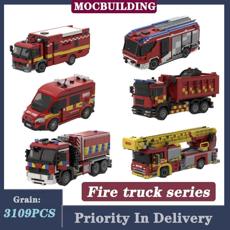 ロンドン火災ブリッジlfb MK3ポンプはしご輸送車両ビルディングブロックmoc市車32メートルターンテーブル梯子トラフィックモデル