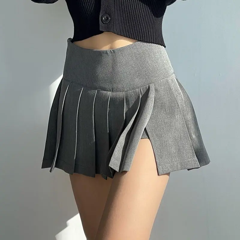 Lucyever-Pleated-Skirts-Women-Sexy-Slim-Side-Split-Anti-Glare-Mini ...